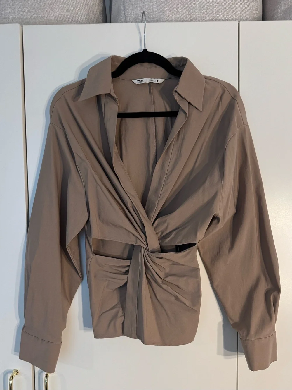 Zara | Tops | Zara Taupe Twistfront Button Down Blouse | Poshmark